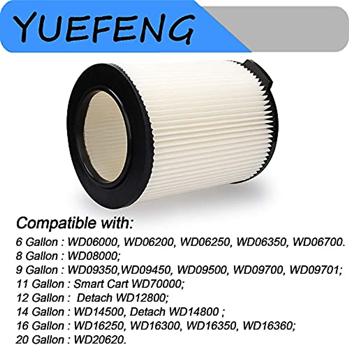 YUEFENG VF4000 Replacement Filter for Ridgid Wet Dry Vacuum 5 to 20 Gallon - Filter for Husky Vacuum 6 to 9 Gal - WD5500 WD0671 RV2400A RV2600B (2 Pack)