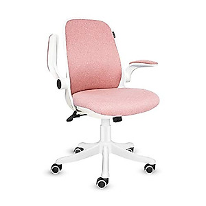 Fullwatt Office Chair Ergonomic Chair Mid Mesh Back Swivel Seat with Flip up Armrests Adjustable Lumbar Support, Pink