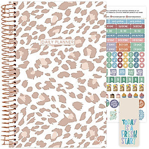 bloom daily planners UNDATED Calendar Year Day Planner - Passion/Goal Organizer - Start Anytime Monthly/Weekly Agenda Book with Tabs (January to December) - 5.5" x 8.25" - Tan Leopard