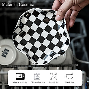 Miamolo Spoon Rest for Stove Top, 5.3in Checkered Spoon Holder Utensil Rest, Ceramic Spoon Rests for Coffee Bar, Kitchen Gadget Cooking Gift for Housewarming