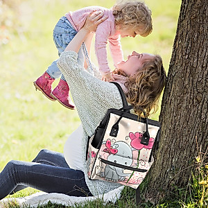 Lovely Elephant Butterfly Flower Diaper Bag Backpack Multi-Function Organizer Large Capacity Waterproof Nappy Bags for Mom Dad Women Men