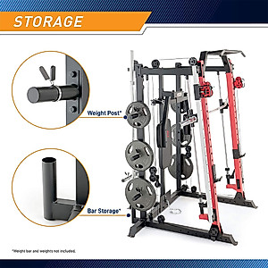 Marcy Smith Machine Multipurpose Power Cage Squat Rack for Home Gym Training System with Pull Up Bar Free Standing and Landmine Station, White/Black