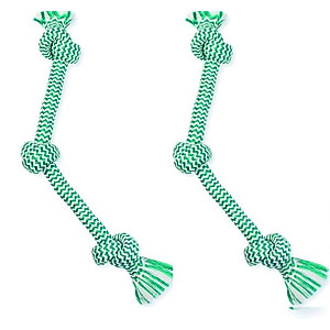 Mammoth Flossy Chews Extra Fresh 3 Knot Tug - Premium Cotton-Poly Yarn with Dental Floss Tug Toy for Dogs - Interactive Dog Rope Toy 20” - 2 Pack