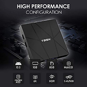 Android 10.0 TV Box, T95H Smart TV Box H616 Quad-core 1GB RAM 8GB ROM Support 2.4G WiFi HDMI 3D H.265 6K HD 10/100M Ethernet Android Box Set Top TV Box