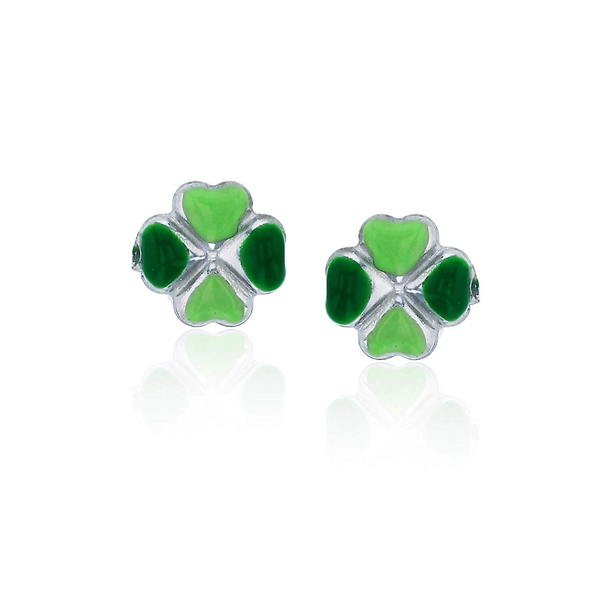 Sterling Silver Petite Green Enamel Irish Clover Stud Earrings