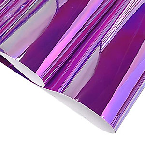HYANG Holographic Iridescent Mirror Laser PU Faux Leather Sheets 1 Roll 12"X53"(30cmX135cm), Faux Leather Very Suitable for Crafts Making Leather Earrings, Bows, Handbag ，Sewing (Purple)
