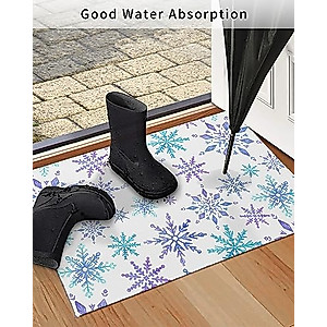 Indoor Door Mat Washable Mat 16x24 Inch - Outdoor Non-Slip Mat Absorbent Resist Dirt Doormats Christmas Winter Snowflake Tile Floor Mat for Entryway Patio Bathroom