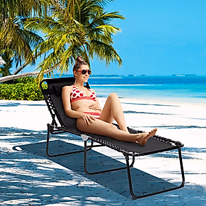 HAPPYGRILL Folding Lounge Chair with 4 Position Adjustable Backrest, Portable Lightweight Reclining Chair Recliner for Beach Camping Patio Lawn