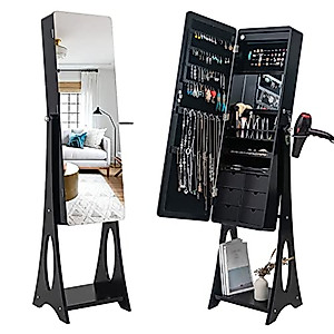 CZDYUF Full-length Full-body Jewelry Cabinet 2-tier Storage Rack 6 Drawers With Hair Dryer Rack With LED Light