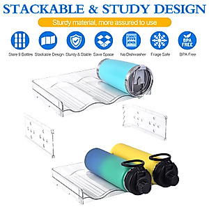 Yipaga Water Bottle Organizer for Cabinet, 3 Pack Stackable Kitchen Pantry Organization and Storage Shelves, Plastic Water Bottle Holder for Fridge Wine Drink Racks Tumbler Travel Mug Cup Organizer