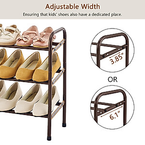 Gewudraw 3-Tier shoe organizer,shoe rack for closet,41.53'' Metal shelf for Bedroom, Entryway,Adjustable to 18 Pairs Shoes, Expandable,Brown