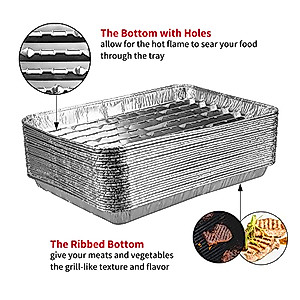 Roponan 30-Pack Disposable Grill Toppers, Aluminum Foil Grill Pans with Holes, Grill Accessories for Barbecue, Outdoor Cooking and Camping