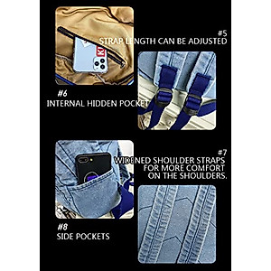 Canvas Backpack Lightweight Travel Daypack Student Rucksack Laptop Backpack Denim Medium Handbag for Women Blue (2)