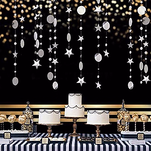 Decor365 Bling Bling Silver Twinkle Star Garland Streamer Kit for Party Decorations Glitter Metallic Circle dot Garland Glittery Bunting Garlands Banner for Wedding Kids Room Birthday Baby Shower