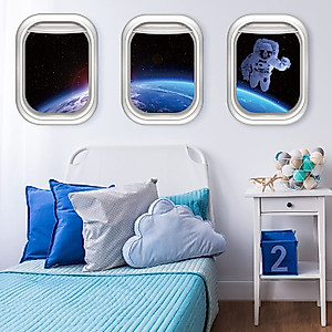 Rajahubri 3D Space Astronaut Window Wall Sticker Galaxy and Planet Fake Window Wall Decals Removable Outer Space Window View Wall Stickers Decal for Living Room