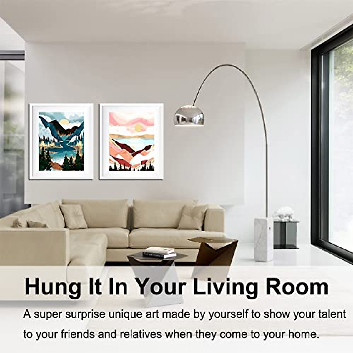 Paint by Numbers for Adults Beginners and Kids,12" Wx16 L BAISITE 2 Pack Canvas Pictures Drawing Paintwork with 8 Pcs Wooden Paintbrushes,Acrylic Pigment-1112