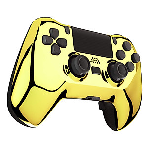 eXtremeRate Chrome Gold Decade Tournament Controller (DTC) Upgrade Kit for PS4 Controller JDM-040/050/055, Upgrade Board & Ergonomic Shell & Back Buttons & Trigger Stops - Controller NOT Included