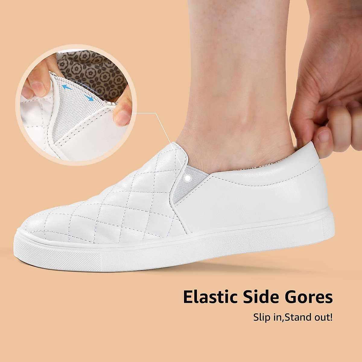 STQ White Sneakers for Women Slip On Tennis Shoes Comfortable Lightweight Nursing Shoes Fashion Sneakers for Teacher White Floral Size 8.5