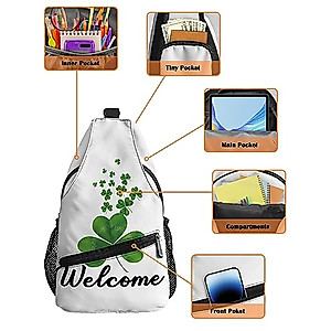 Sling Backpack, St. Patrick's Day Green Clover Waterproof Lightweight Small Sling Bag, Travel Chest Bag Crossbody Shoulder Bag Hiking Daypack for Women Men
