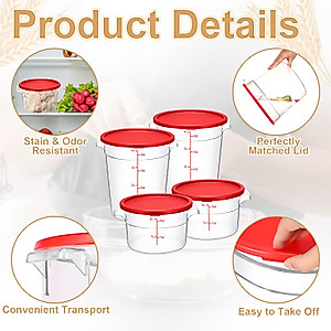 Wenqik 4 Pcs Food Storage Container with Lids Set Proof Dough Round Clear Commercial Containers with Scales and Handles for Bread Dough Rise Home Restaurant Food Storage 2 Qt 4 Qt (Red)