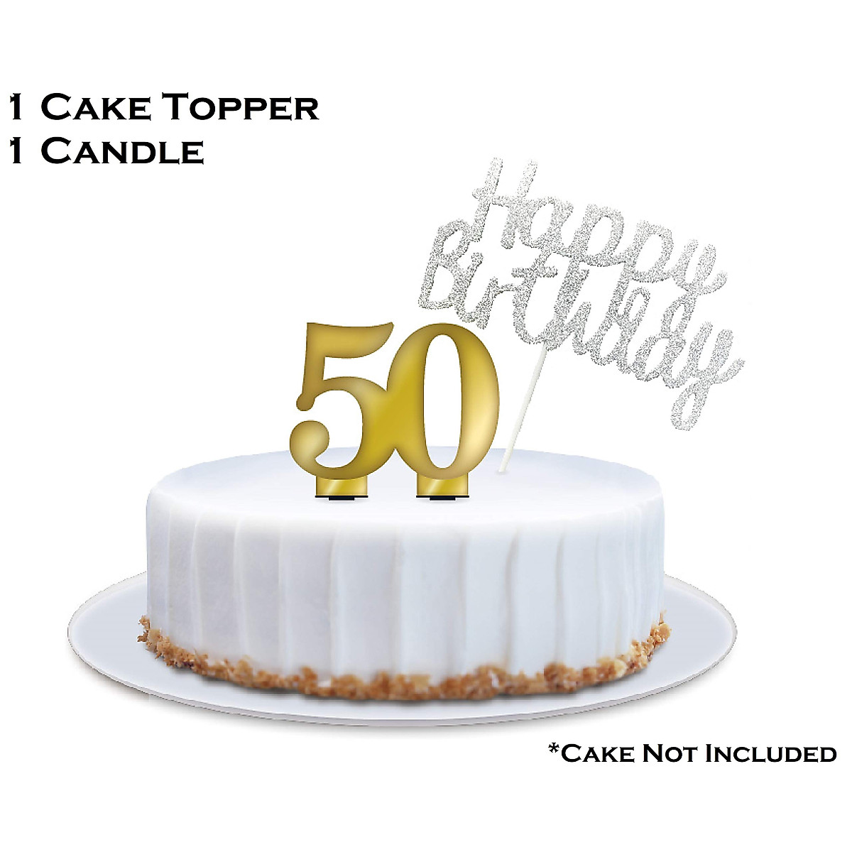 Serves 30 | Essential 50th Party Pack | Happy 50th Birthday | 9" Dinner Paper Plates | 7" Dessert Paper Plates | 12 oz Cups | 3 Ply Napkins | Cake Topper | Candle | Photo Props | Banner | Tablecover