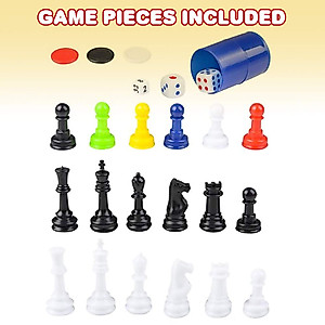 Gamie 10 Board Games Set, Classic Family Games for Kids and Adults, Includes 5 Double Sided Playing Boards with Backgammon, Chinese Checkers, Snakes and Ladders, Sorry, Draught, Racing, Chess and More