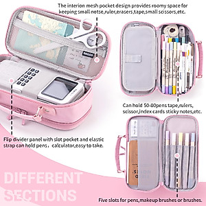 HVOMO Large capacity pencil case Pouch Double Zipper Storage Bag 3 Compartments Portable Multifunctional bag Desk Organizer School Marker Pen Case(Pink)