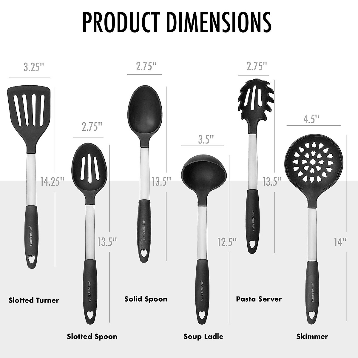 Daily Kitchen Utensils Set Silicone and Stainless Steel - Heat Resistant Cooking Utensils for Non Stick Cookware - Silicone Utensils Cooking Utensil Set - Kitchen Tools and Gadgets - 6-Piece Tool Set