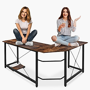 AuAg Modern 66.5‘’ L-Shaped Home Office Desk, Larger Sturdy Computer PC Laptop Table, Corner Gaming Desk, Writing WorkstationDesk, Wooden Desk W/Monitor Stand