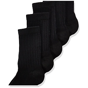 Hanes Small-Shoe Size: 4.5-8.5 Boys, Double Tough Cushioned Crew Socks, 12-Pair Packs, Black