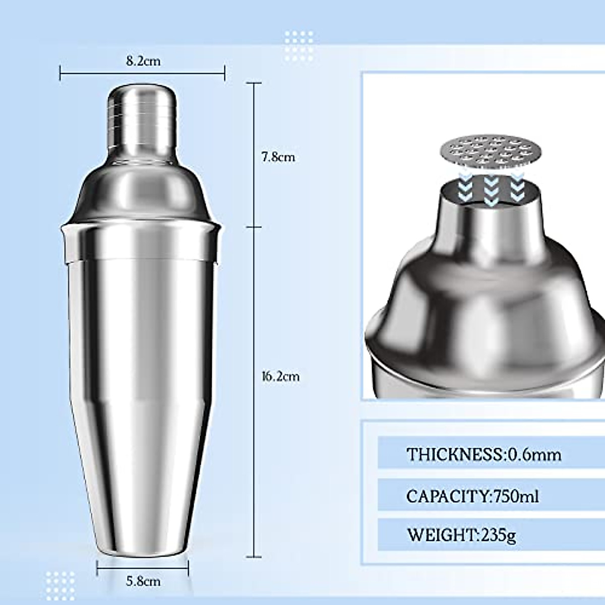 Cocktail Shaker, Martini Shaker/bartender shaker for Home Bar, Stainless Steel Shaker, Margarita Shaker, Wine Mixer, 25oz (Pton)