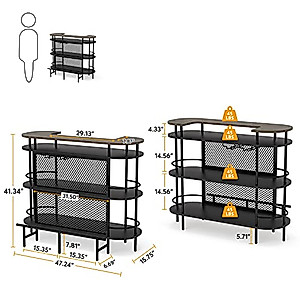 Tribesigns Bar Unit for Liquor, 4 Tier Bar Table with Storage Shelves and Foot Rail, Corner Mini Bar Cabinet with Wine Glasses Holder for Home/Kitchen/Bar/Pub, Black and Walnut