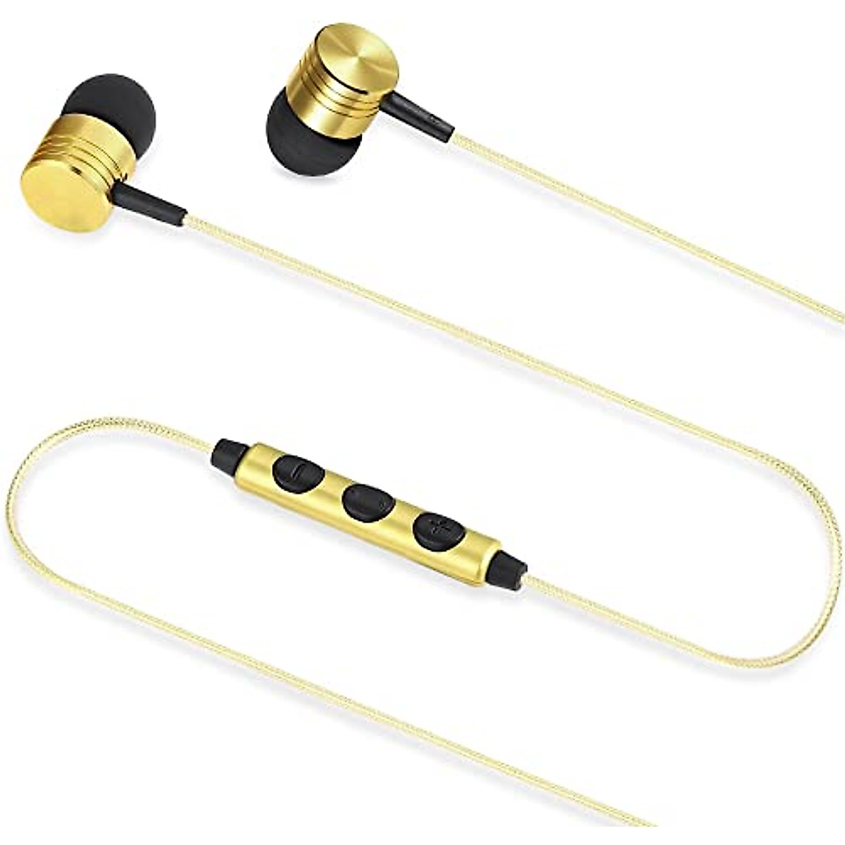 Betron B650 in Ear Headphones with Microphone - Bass Driven Sound, Aluminum Body Including S/M/L Earbud Tips, Carry Case (Gold)