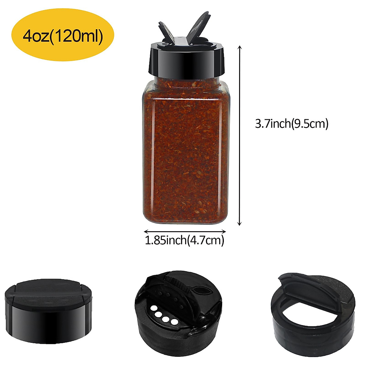 BPFY 12 Pack 4oz Clear Plastic Spice Jars With Black Plastic Lids, Square Spice Bottles, Plastic Seasoning Containers with Chalk Labels, Pen, Funnel, Spice Containers For Kitchen Cabinet