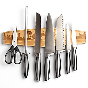 Premium Magnetic Knife Holder for Wall - Extra Strong Magnet - 16" Heavy Duty Bamboo Magnet for Knives - Kitchen Magnetic Knife Strip - U.S. Company (Bear)