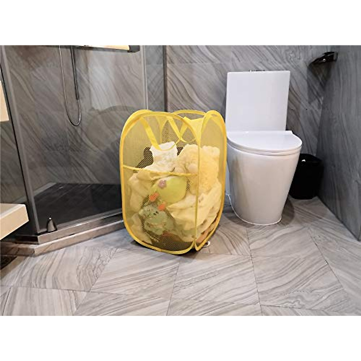 Bud Mesh Pop up Laundry Hamper, Foldable Clothes Hamper Laundry Basket for Kids Room, Bedroom, College Dorm or Travel, Yellow