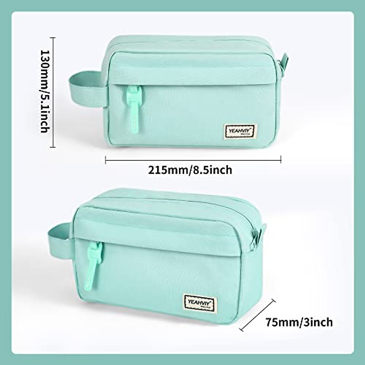 YEAHVIY Large Capacity Pencil Pen Case, Cute Pencil Pouch Cases, Portable & Durable Pencil Bag Box Organizer with Easy Grip Handle & Loop, Aesthetic Supply for Girls Adults, Mint Green