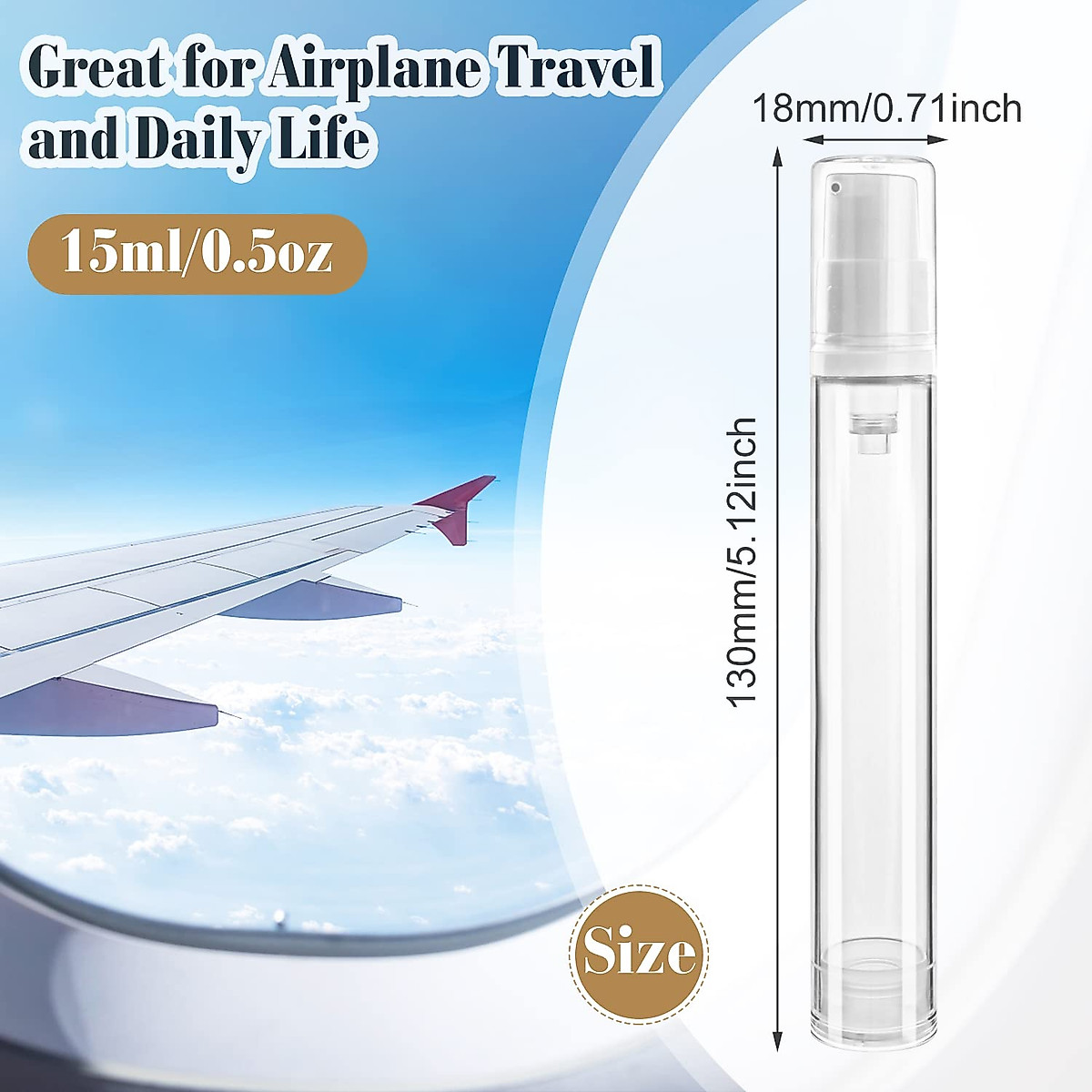 20Pcs 15ml/0.5oz Airless Pump Bottle Refillable Plastic Airless Vacuum Dispenser Portable Clear Cosmetic Sample Vial Container Jars for Lotion Emulsion Toiletries Liquid Foundation