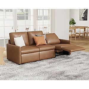 AMERLIFE Power Recliner, Reclining Sectional Sofa with Single Right Recliner, 3 Seater Recliner Couch with USB Port, Leather Modular Sofa for Living Room