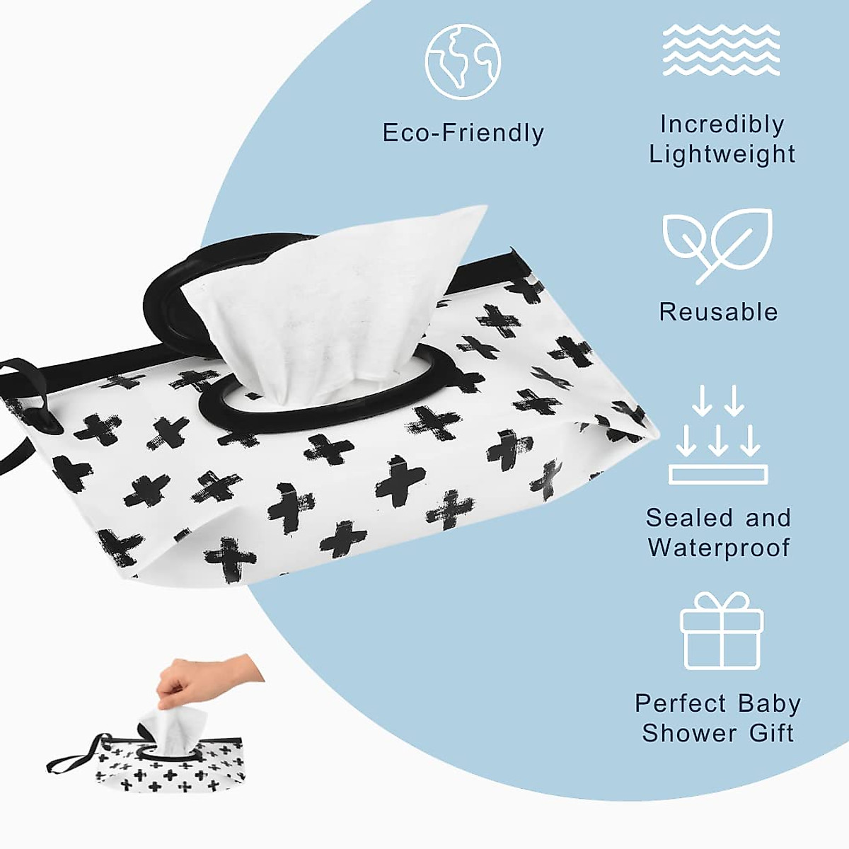 Kiki Babies Portable Wipes container & baby wipes holder 4 -Pc set: Convenient Reusable Wipes Pouch & Travel Wipes Case for On-the-Go Care Refillable Dispenser Includes 2 Stroller Hooks & Bag Gift set