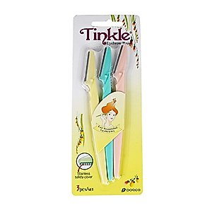 Dorco Tinkle Eyebrow Razor, Hair Trimmer Shaper Shaver and Tough Up Tool, Facial Razor with Safety Cover, 3 Razors To Remove The Fine Hairs of The Eyebrow, Neck and Face | Dermaplaning Razor Tool | Holiday Stocking Stuffers