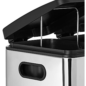 Organize It All Dual Compartment Step on Recycling Trash Can-Stainless Steel, 10-14 Gallons, Black
