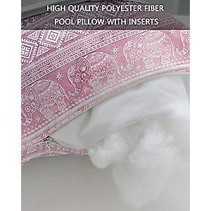 Recliner Head Pillow Ledge Loungers Chair Pillows with Insert Traditional Elephant Bohemian Floral Texture Pink Lumbar Pillow with Adjustable Strap Patio Garden Cushion for Sofa Bench Couch, 2 PCS