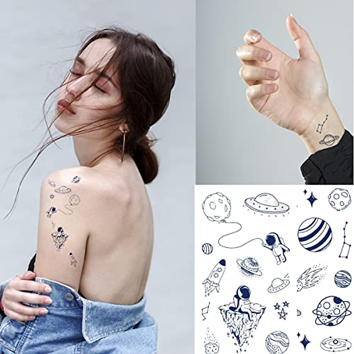 ANIUVOT Small Semi Permanent Tattoos Flower & Space for Women Teen Girls 10 Sheets, Plant-Based Ink, Realistic Temporary Tattoos Sun Moon Stars, Dandelion, Clover, Long Lasting for 1~2 Weeks