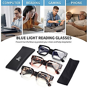 JM 3 Pack Square Oprah Style Reading Glasses for Women Men, Oversized Rectangle Spring Hinge Readers Blue Light Blocking +0.0