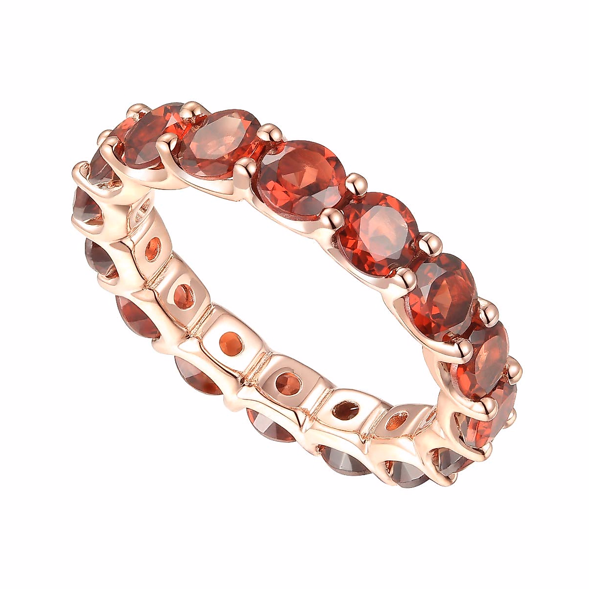 Tirafina Garnet Eternity Band Ring, 14K Rose Gold-Plated Sterling Silver, Round Stones, Birthstone Rings for Women (4 mm stone)