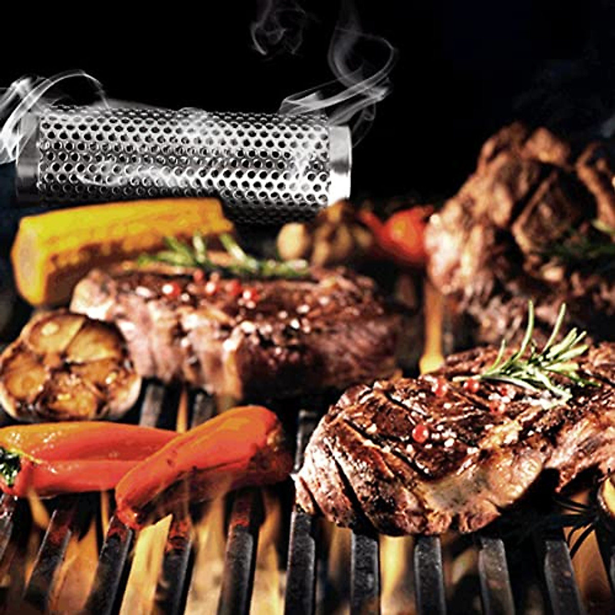 Smoker Tube, Smoker Box Cylindrical Detachable Large Capacity Fruit Wood BBQ Pellet Smoker Tube for Outdoor Camping(6 inches)