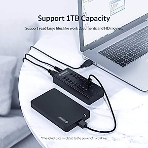 SHYPT 16 Port USB2.0 Hub with 12V2A Power Adapter 3.3Ft / 1M Data Cable for MacBook Air Laptop PC Tablet