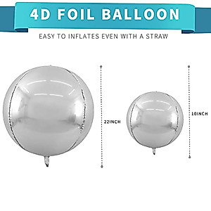 12pcs Silver Foil Balloons Decorations, 6pcs Large 22 Inch and 6pcs Small 10 Inch Round Metallic Helium Silver Balloons 4D Sphere Mylar Foil Mirror for Graduation Birthday Wedding Anniversaries Party