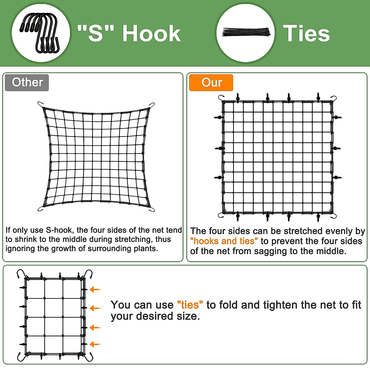 BSTPCOO Scrog net 4x4 Trellis Net for Grow Tent,Heavy Duty Elastic Trellis Net with Hooks for Indoor Plant Growing Tents Garden Plant Net